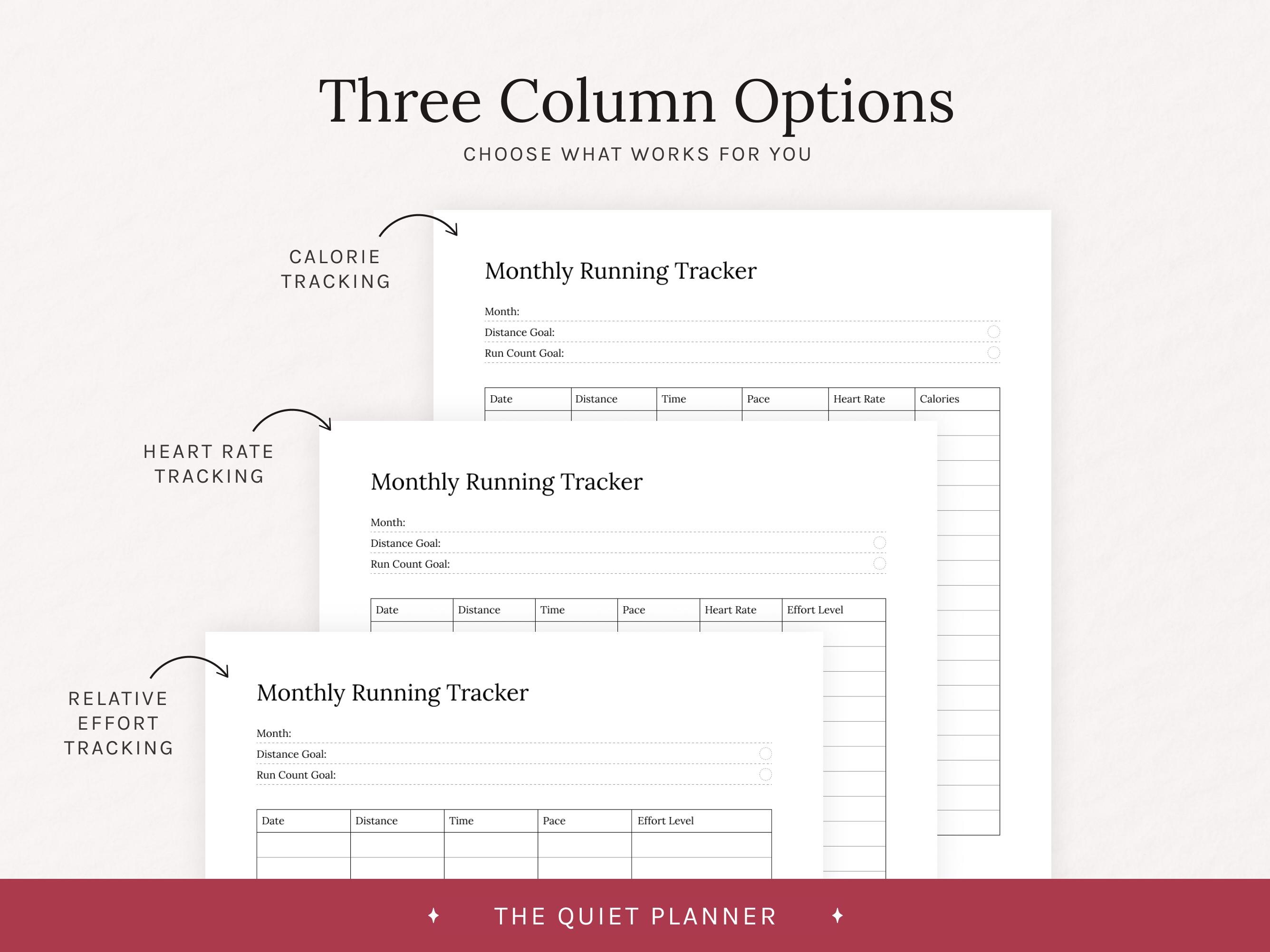 Monthly Running Tracker, Printable Running Log, Cardio Fitness Goal ...