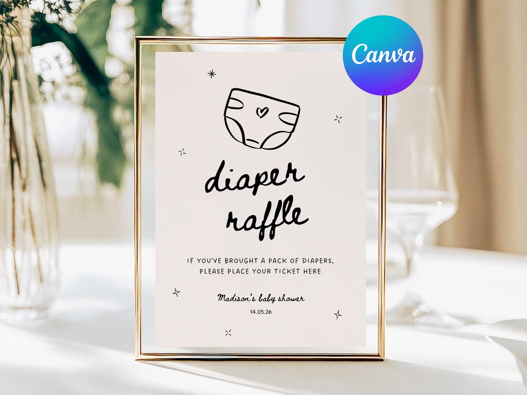 Whimsical Diaper Raffle Signs, Printable Baby Shower Diaper Raffle Sign ...