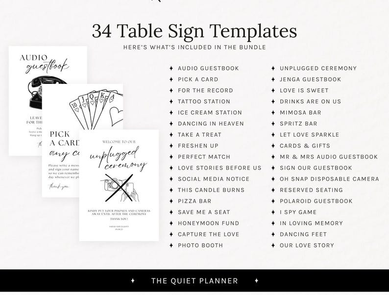 Wedding Table Sign Bundle, Editable Modern Minimalist Wedding Sign ...