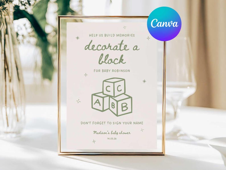 Sage Decorate A Block Baby Shower Sign Template, Baby Shower Decorate a ...