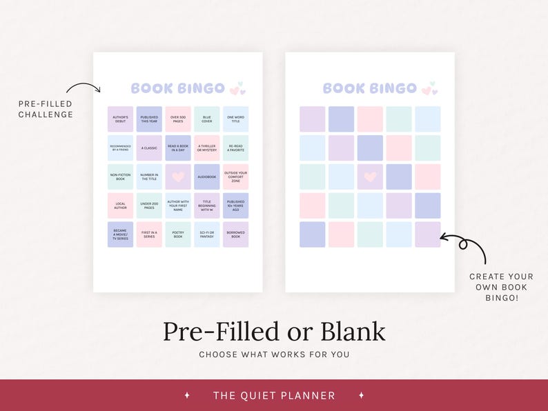 Pastel Book Bingo Template, Printable Reading Bingo Sheets, Reading ...