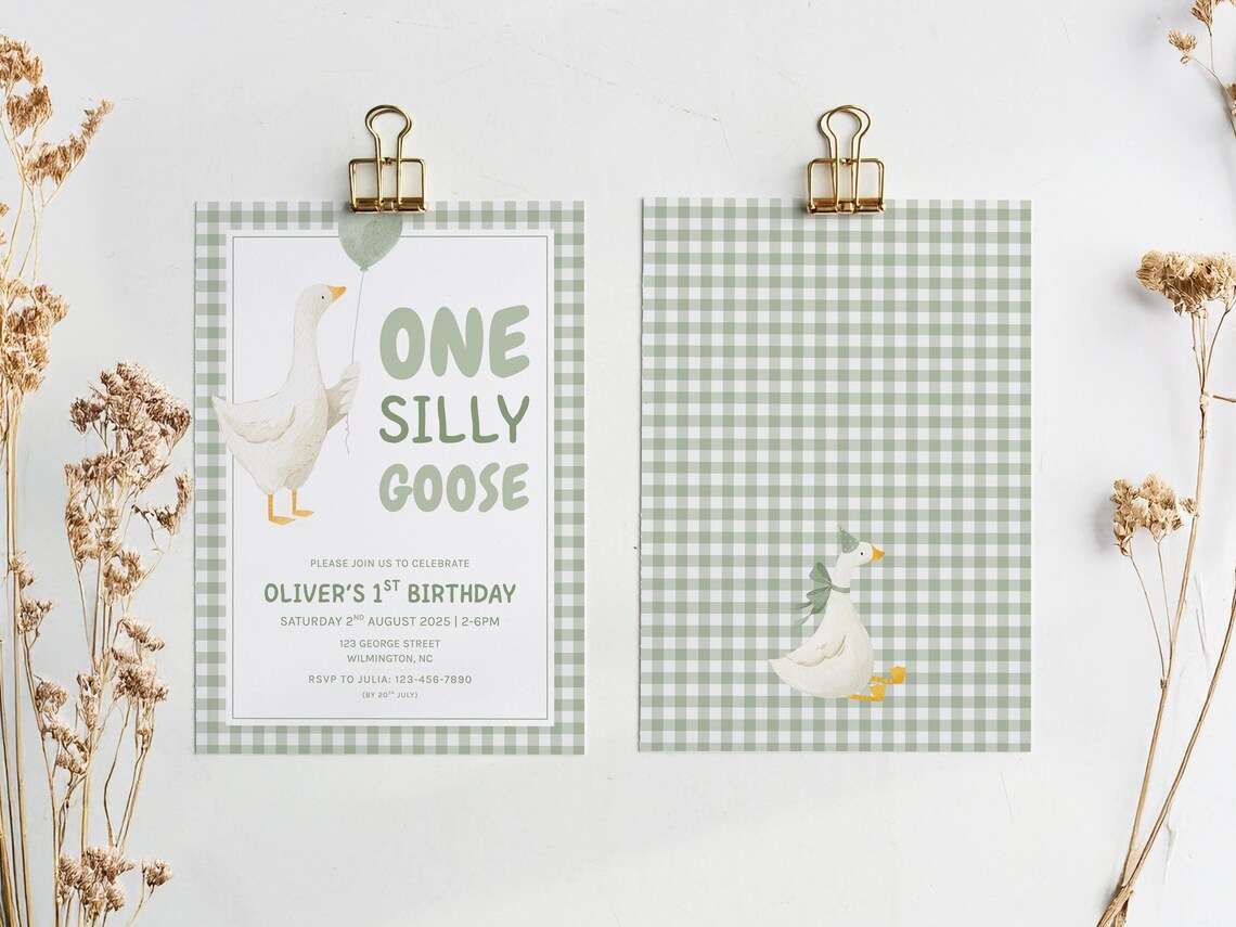 Sage One Silly Goose Birthday Invitation Template, Printable 1st ...