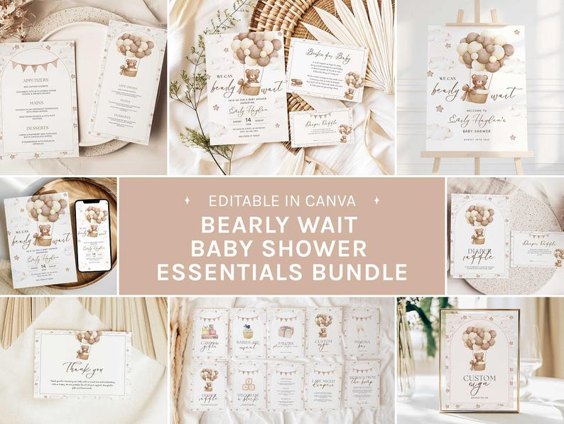 Gender Neutral We Can Bearly Wait Essential Baby Shower Bundle, Boho ...