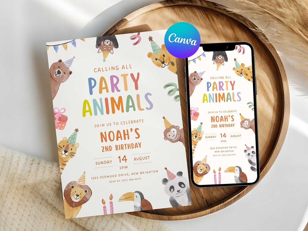 Party Animals Birthday Invitation Printable, Calling All Party Animals ...