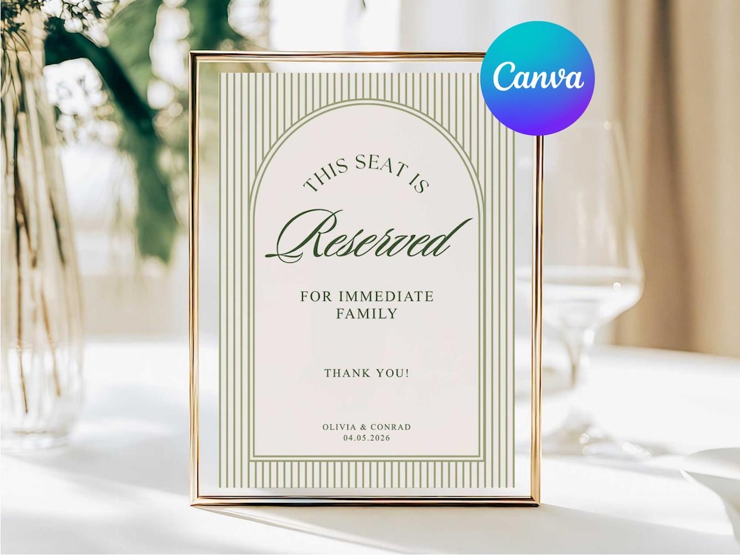 Striped Reserved Seating Sign Template, Wedding Reserved for Family ...