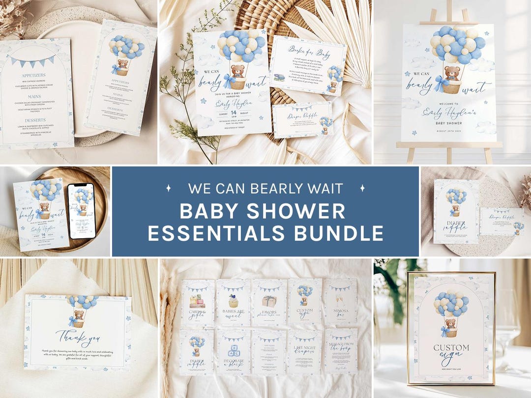 We Can Bearly Wait Essential Baby Shower Bundle, Boho Teddy Bear ...