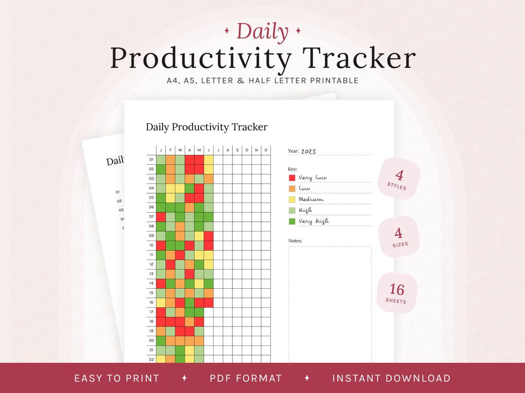 Printable Productivity Tracker, 12 Month Productivity Log, Planner Page ...