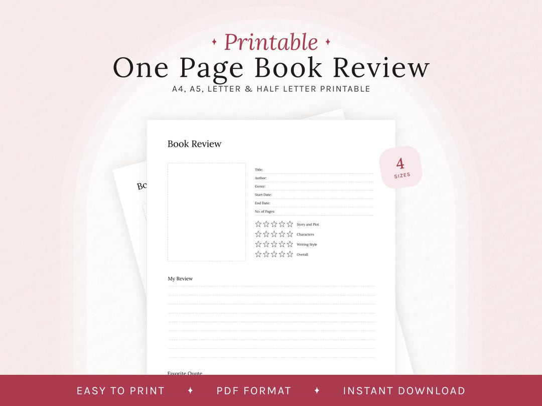 Book Review Template, Printable Book Review Journal Page, Reading ...