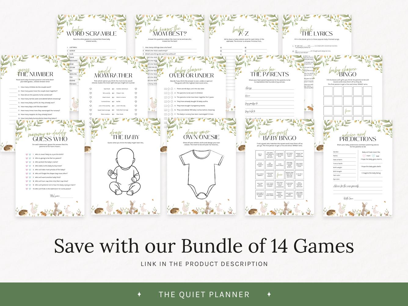 Baby Shower Draw the Baby Game Card, Guess the Baby Game, Cute Animals ...