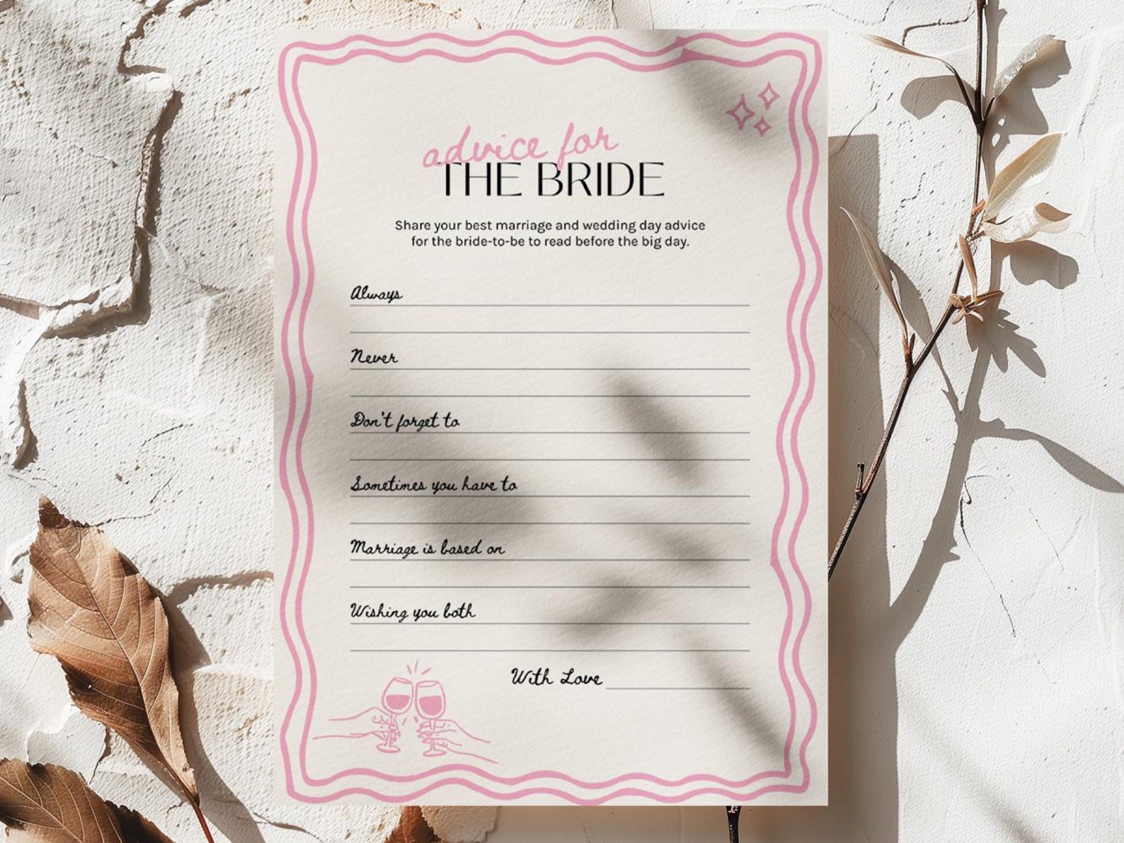 Advice for the Bride Card: Bridal Shower Game (digital Download) - Etsy