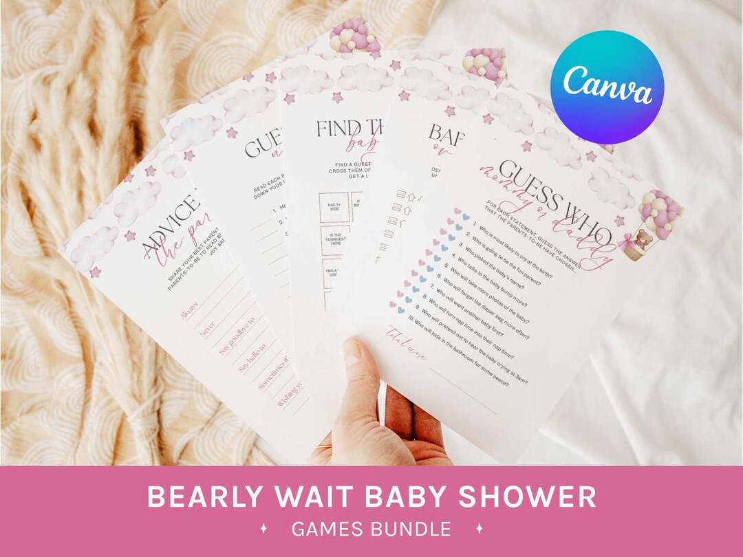 Printable Pink Teddy Bear Baby Girl Shower Games Bundle, Editable in ...