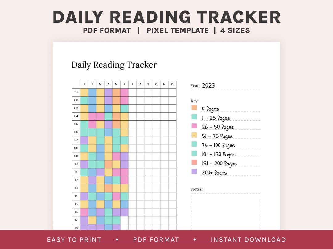 Printable Daily Reading Tracker, 12 Month Reading Habit Tracker ...