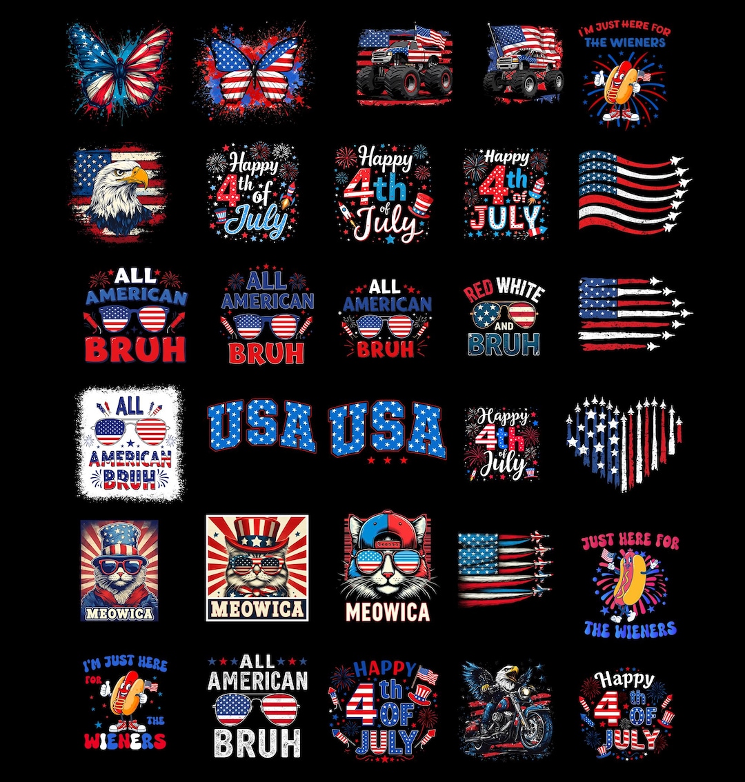 30 Retro 4th of July PNG Bundle: USA Patriotic Designs (digital ...