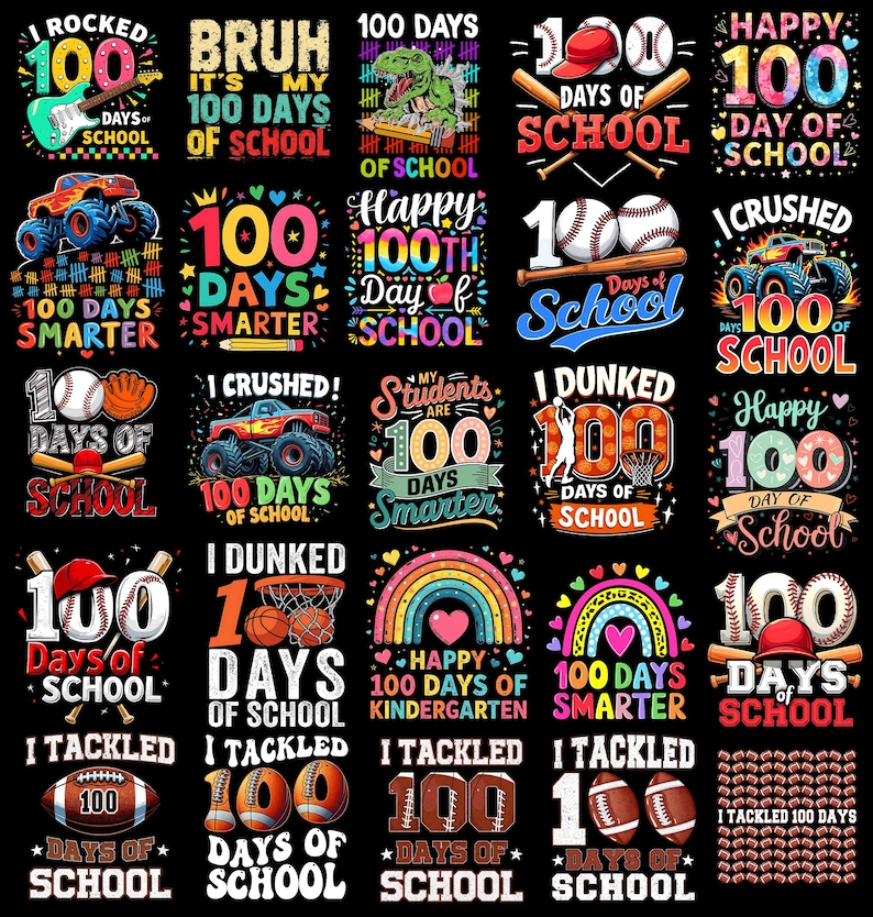 Paquete de imágenes PNG del día 100 de la escuela, aplasté los 100 días ...