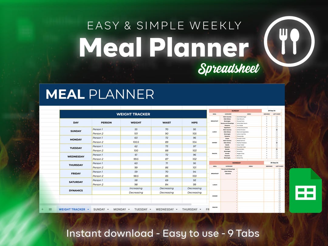 Meal & Weight Tracker Google Sheet – Track Meals, Servings, Body ...