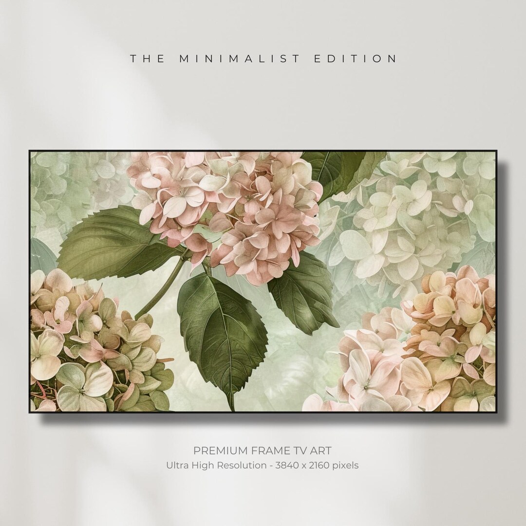 Hydrangea Flower Frame TV Art, Vintage Style Spring Floral Painting ...