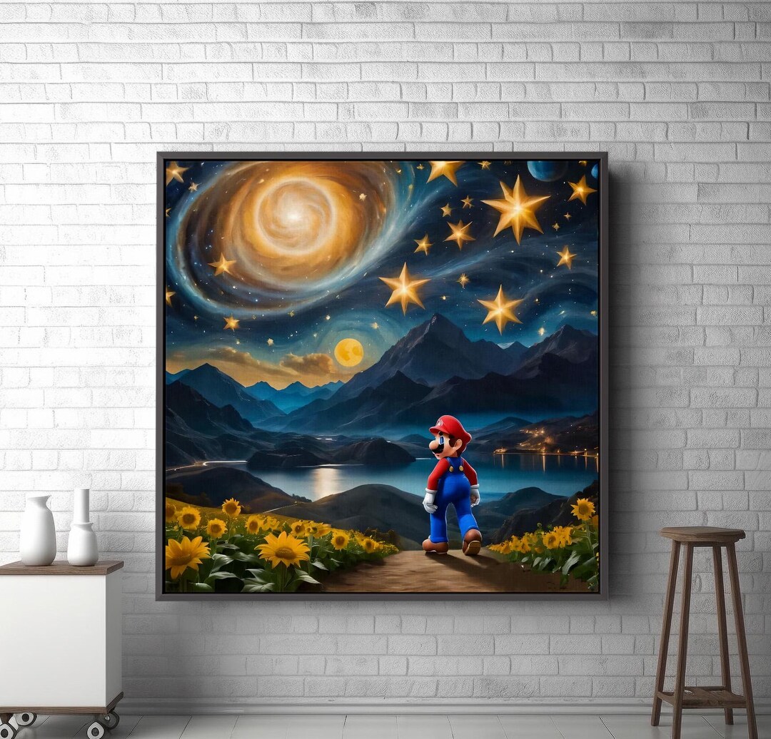 Mario Canvas Wall Art Super Mario Starry Night,mario Bros Canvas Art ...