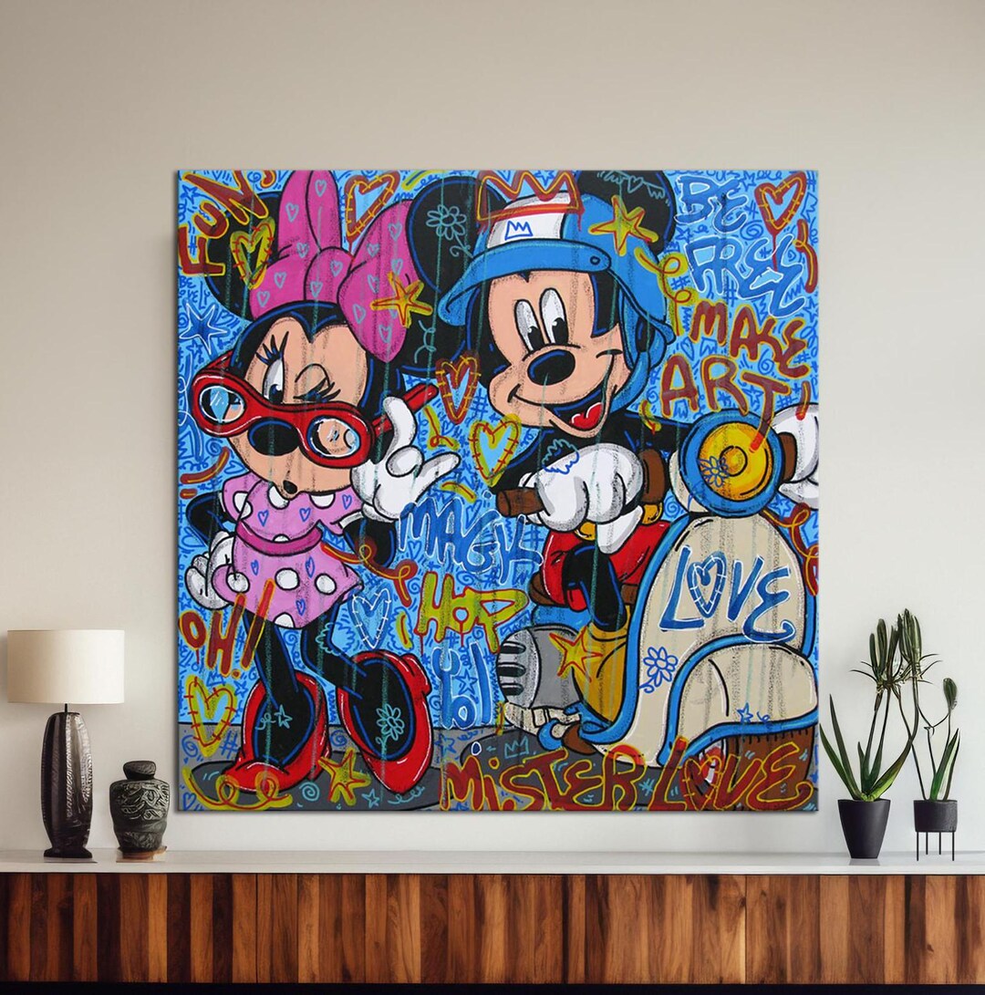 Mister Love Mickey and Minnie Mouse Pop Art Canvas Wall Art, Fun ...