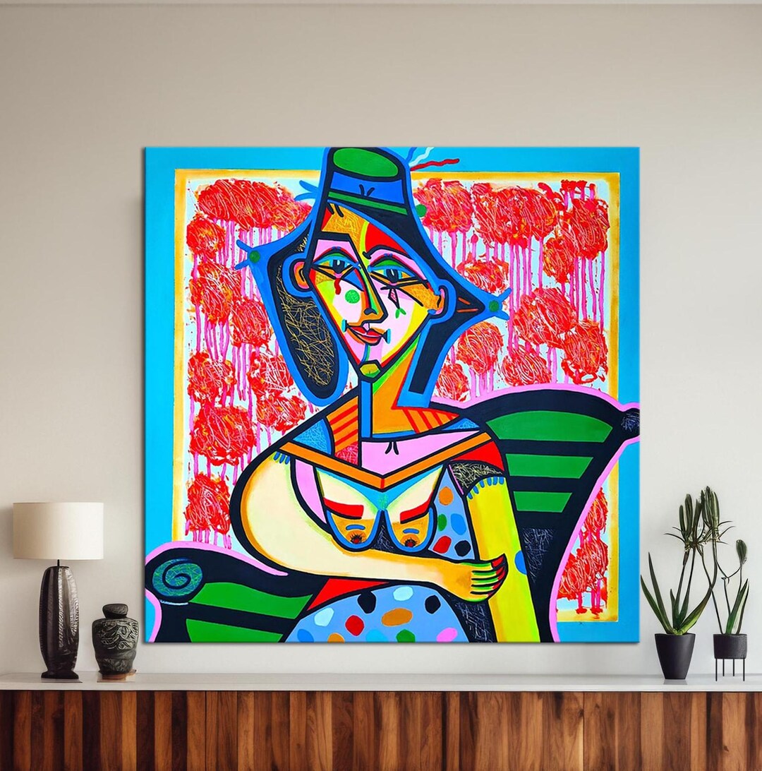 Cubism Style Pop Art Woman Canvas Wall Art, Bold and Colorful Modern ...