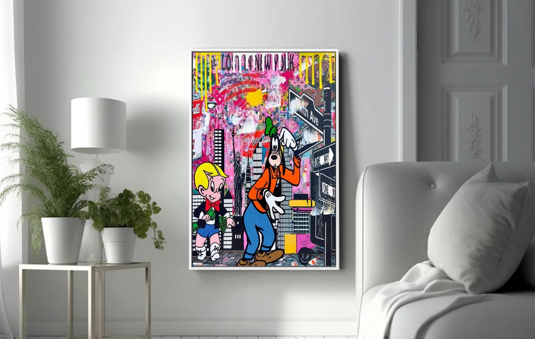 Richie Rich and Goofy in New York Pop Art Canvas, Banksy Cartoon Street ...
