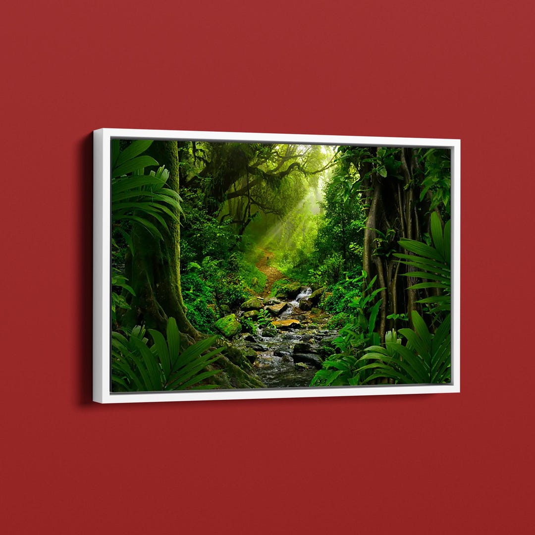 Dramatic Rainforest Sunlight Canvas Wall Art, Lush Tropical Jungle ...