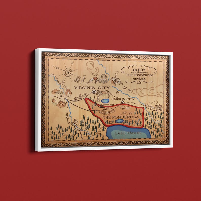 Ponderosa Map Poster, Map of the Ponderosa, Bonanza Map Canvas Art ...