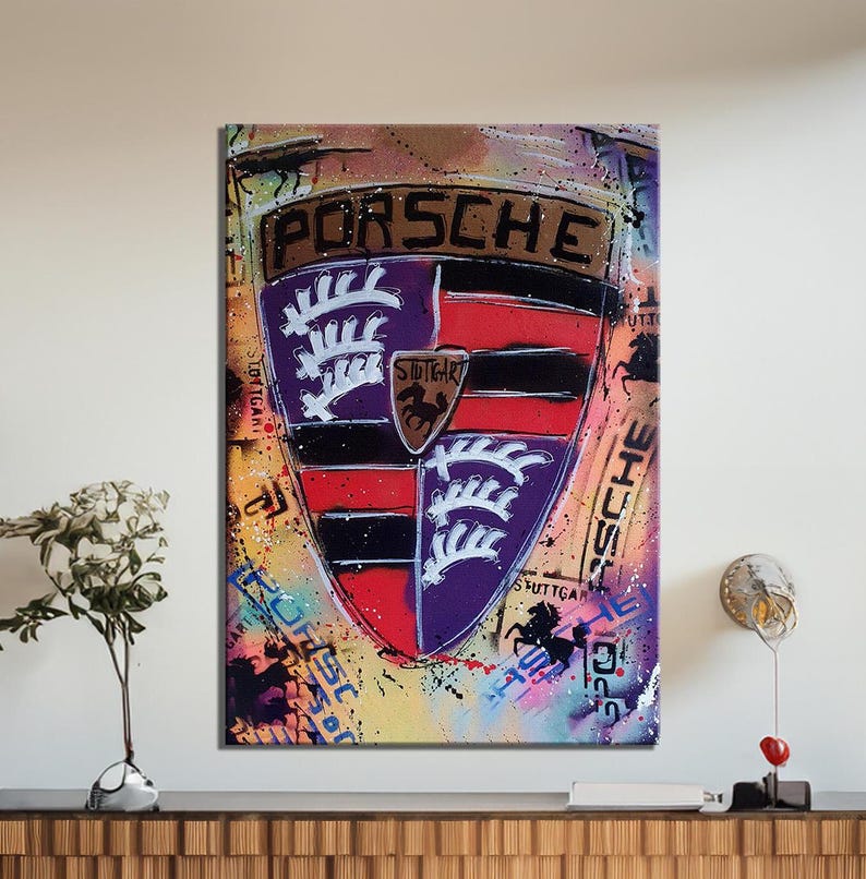 Porsche Logo Abstract Painting Canvas Print, Bold Porsche Pop Art ...