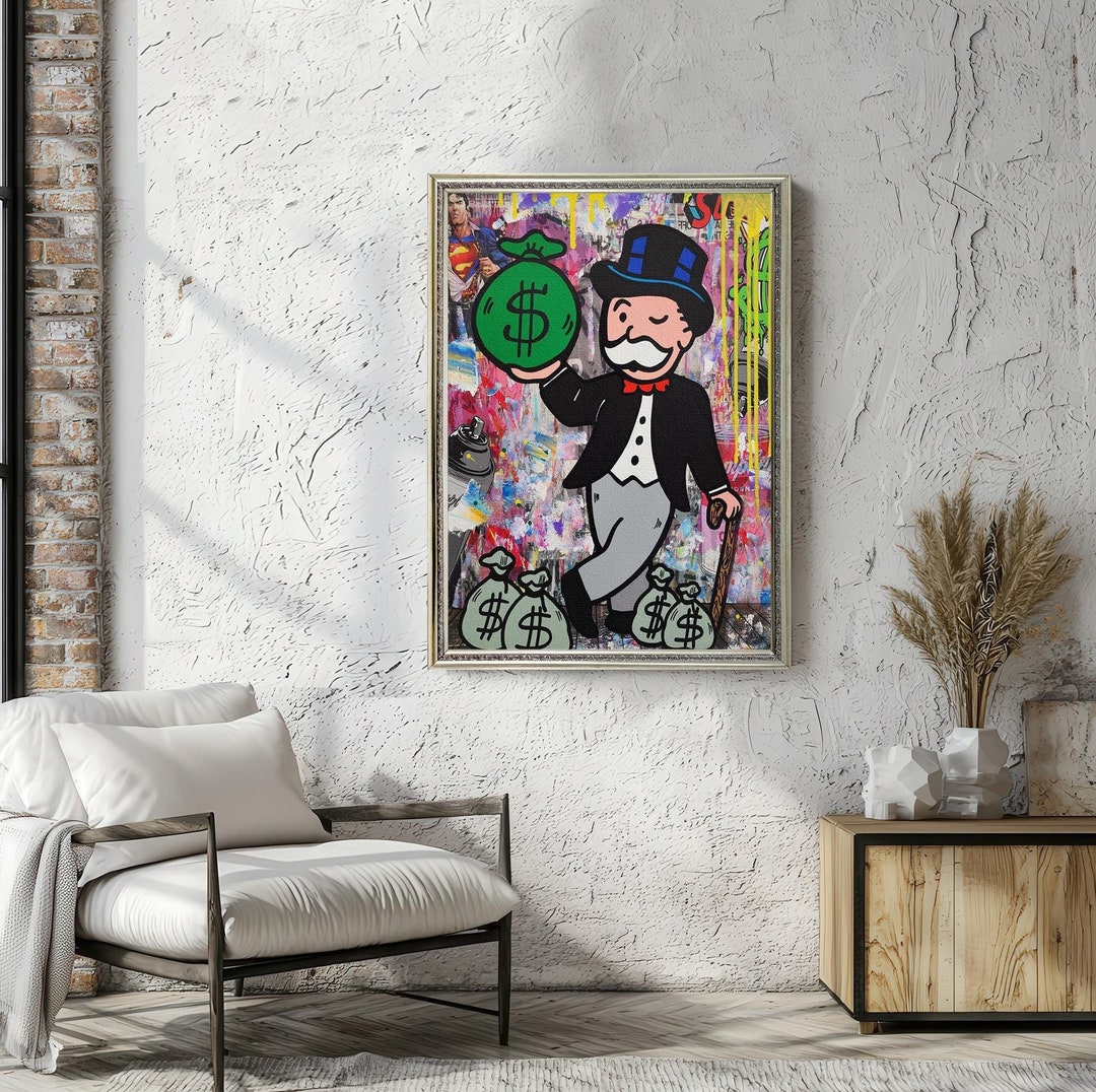 Multi-millionaire Monopoly Man Pop Art Canvas - Banksy-inspired Wall ...
