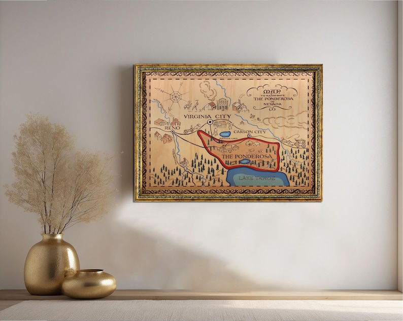 Ponderosa Map Poster, Map of the Ponderosa, Bonanza Map Canvas Art ...