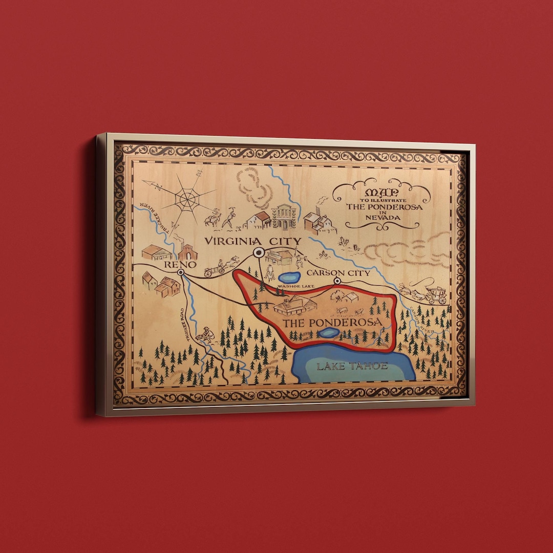 Ponderosa Map Poster, Map of the Ponderosa, Bonanza Map Canvas Art ...