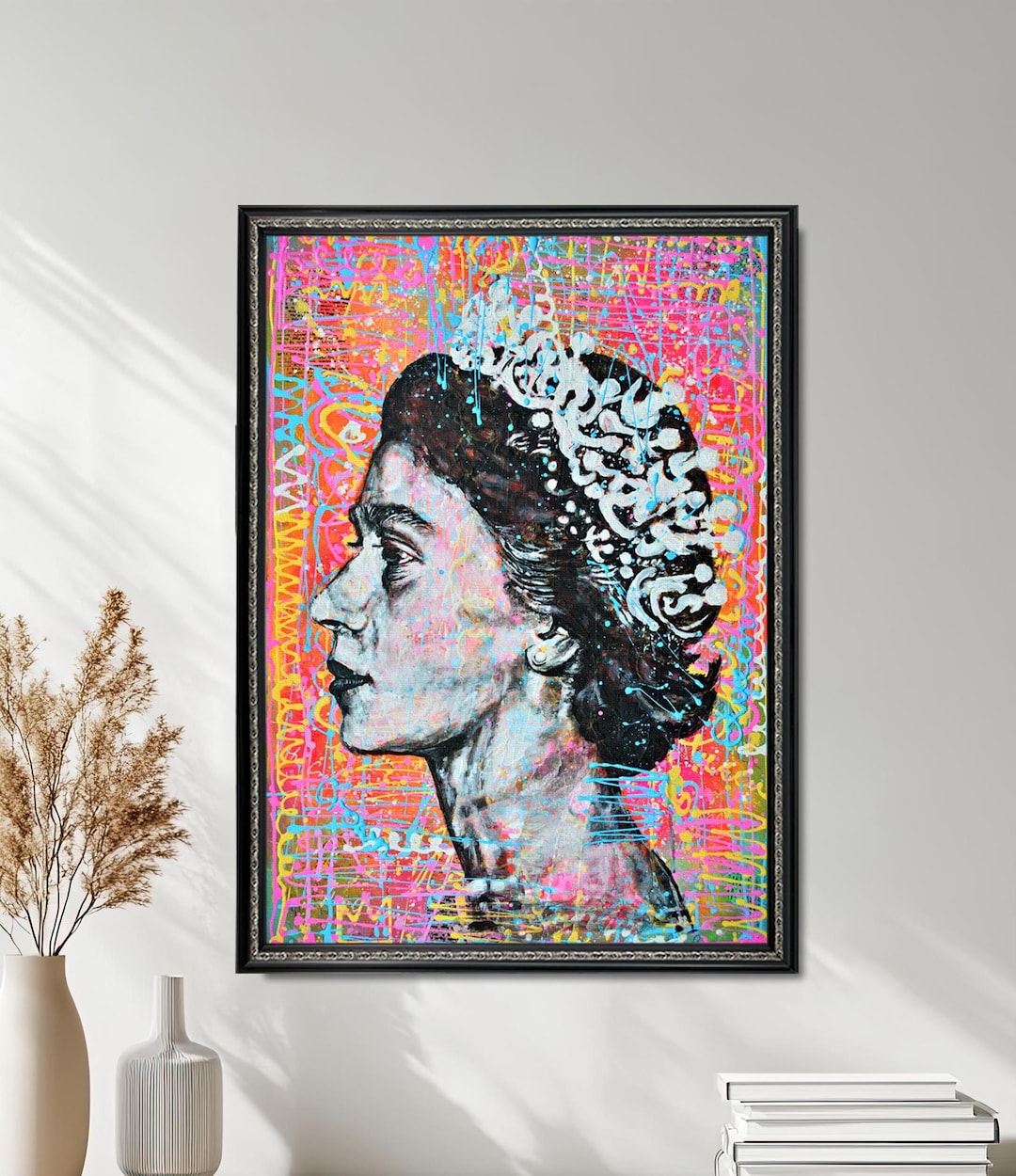 Abstract Pop Art Graffiti Queen Elizabeth, Elizabeth Canvas Wall Art ...