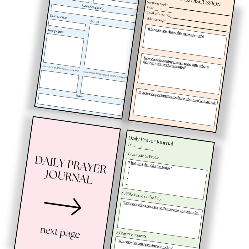 Digital Sermon Notes Template Pastel Printable Prayer Journal Digital ...