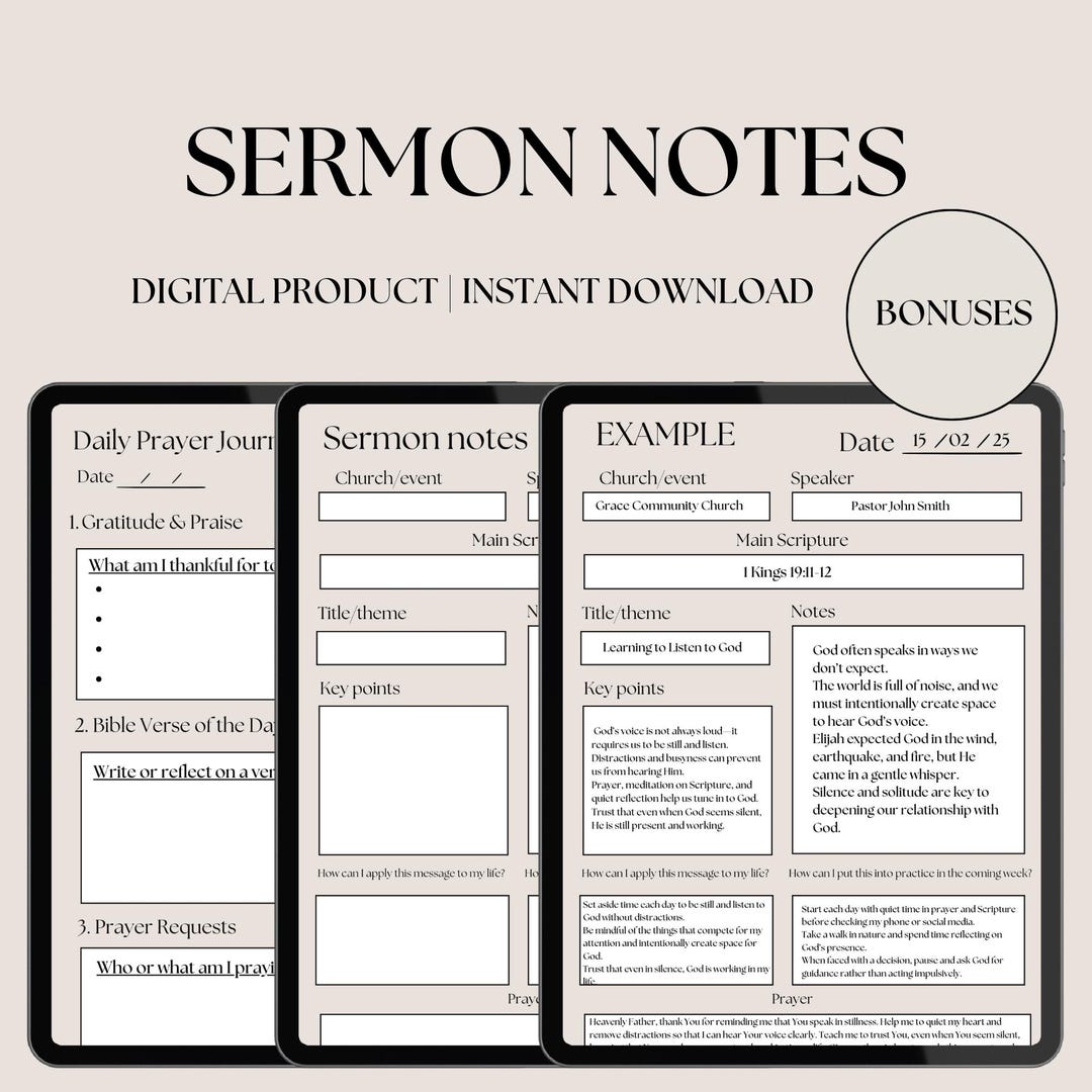 Digital Sermon Notes Template Beige Printable Prayer Journal Digital ...