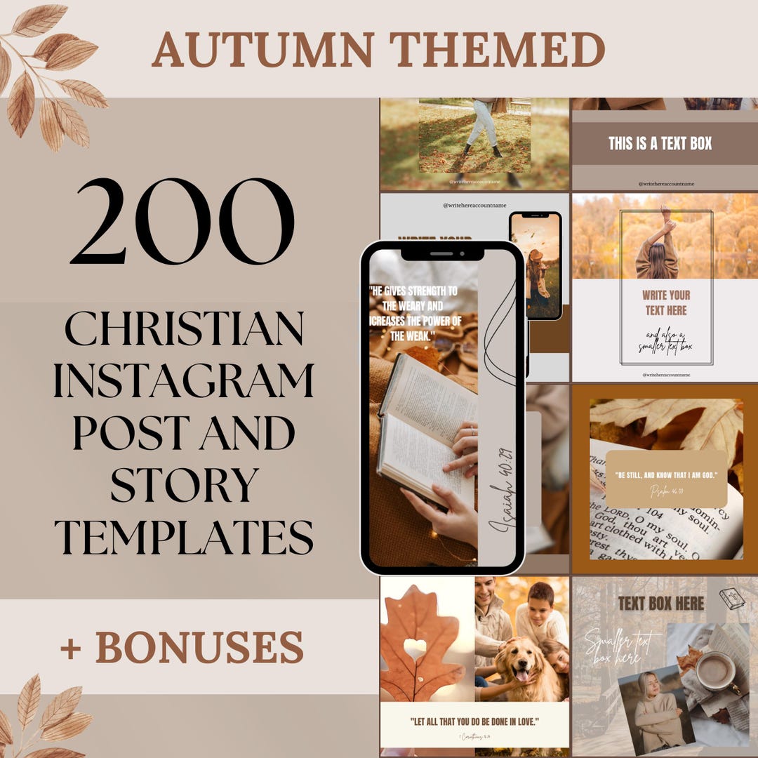 200 Christian Instagram Post and Story Templates Autumn Themed Faith ...