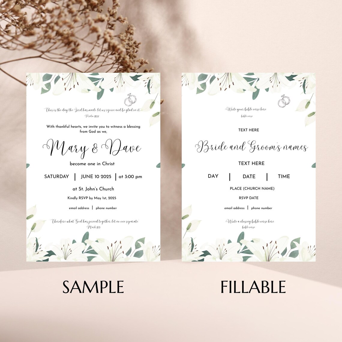Editable Christian Wedding Invitation Template Printable Canva Template Instant Download Church ...