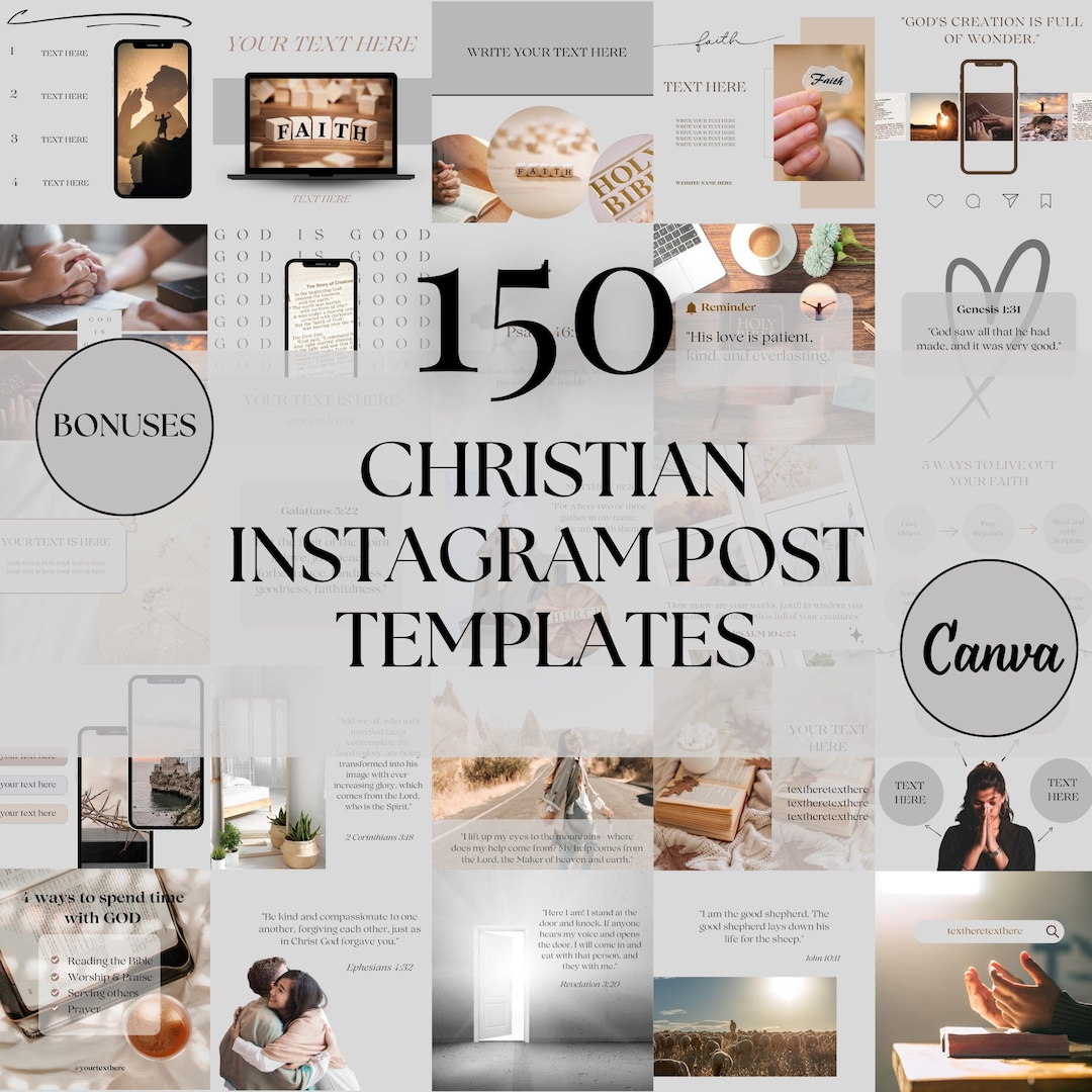 150 Christian Instagram Post Templates Grey Faith Instagram Templates ...