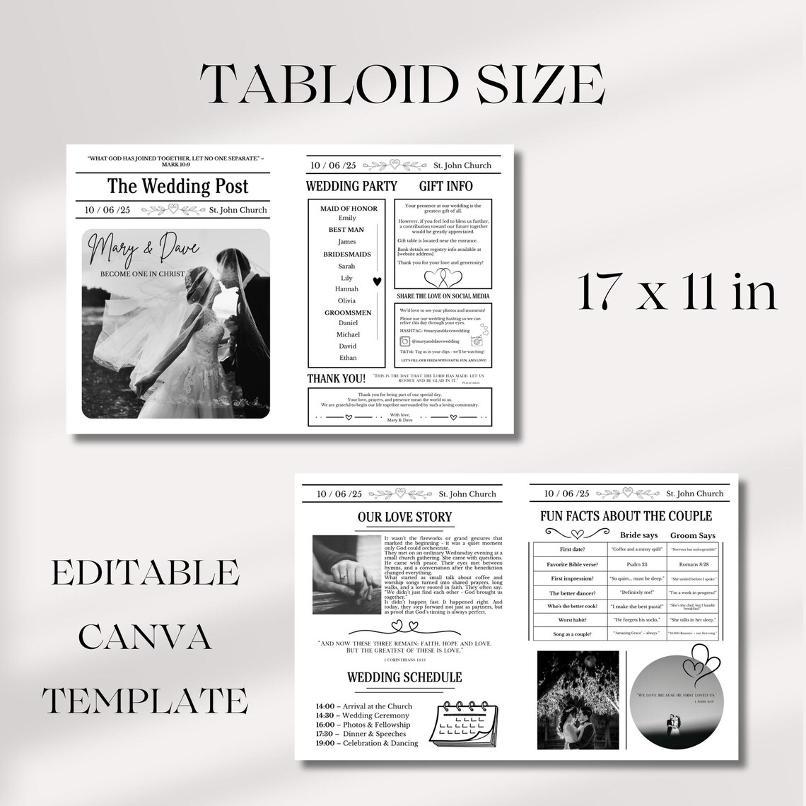 Editable Wedding Newspaper Template Printable Christian Wedding ...