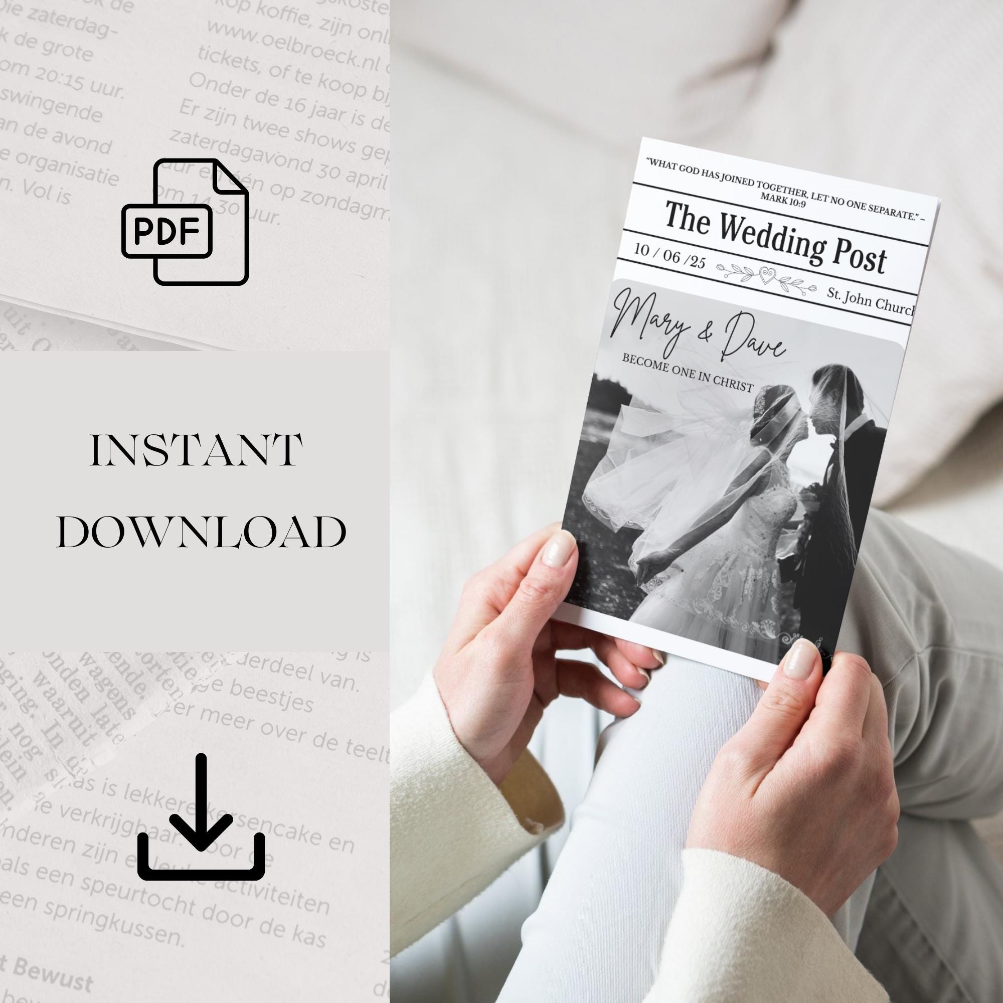 Editable Wedding Newspaper Template Printable Christian Wedding ...