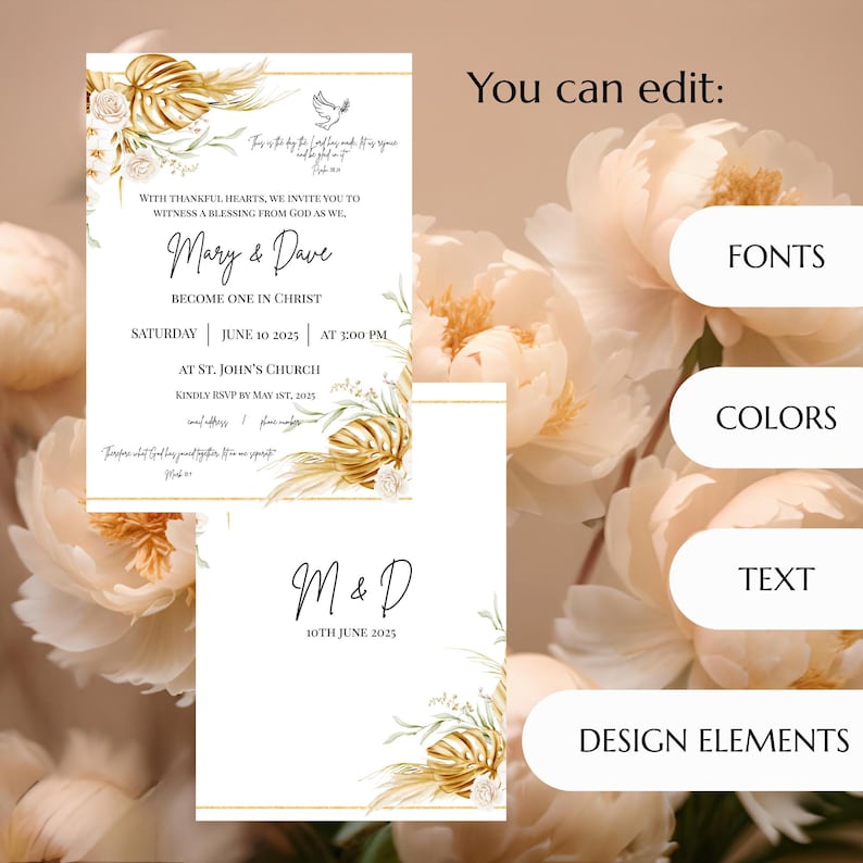 Editable Christian Wedding Invitation Template Printable Canva Template Instant Download Church ...
