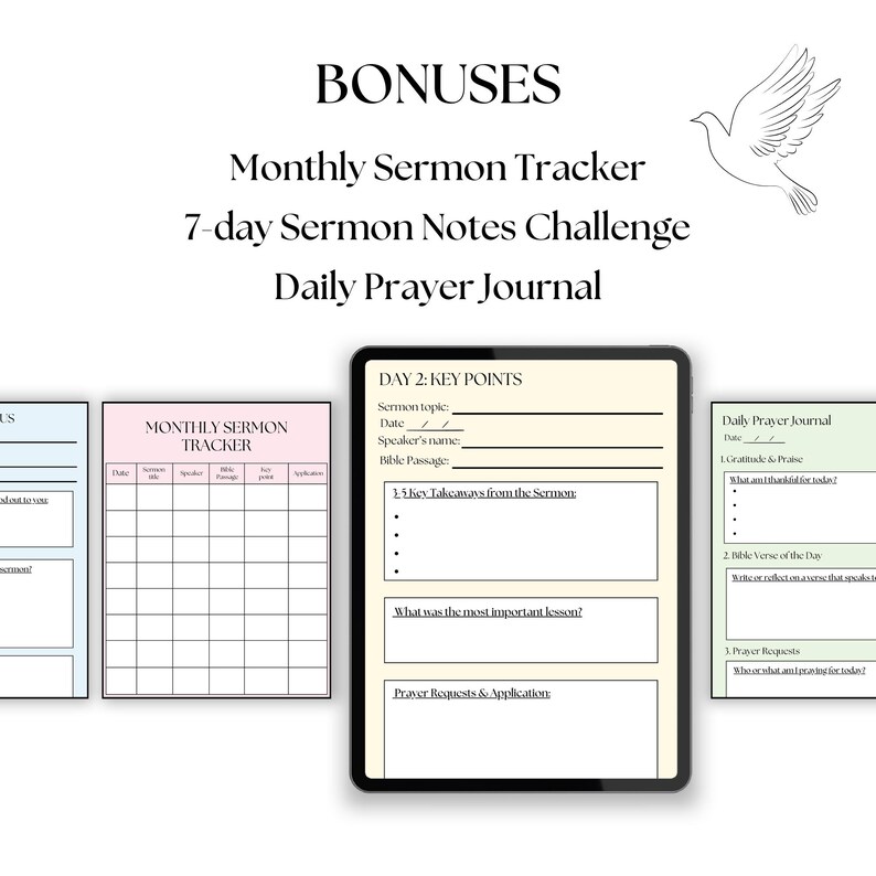 Digital Sermon Notes Template Pastel Printable Prayer Journal Digital ...