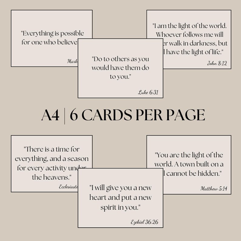 102 Bible Verse Cards Beige Daily Bible Scriptures Printable Bible ...
