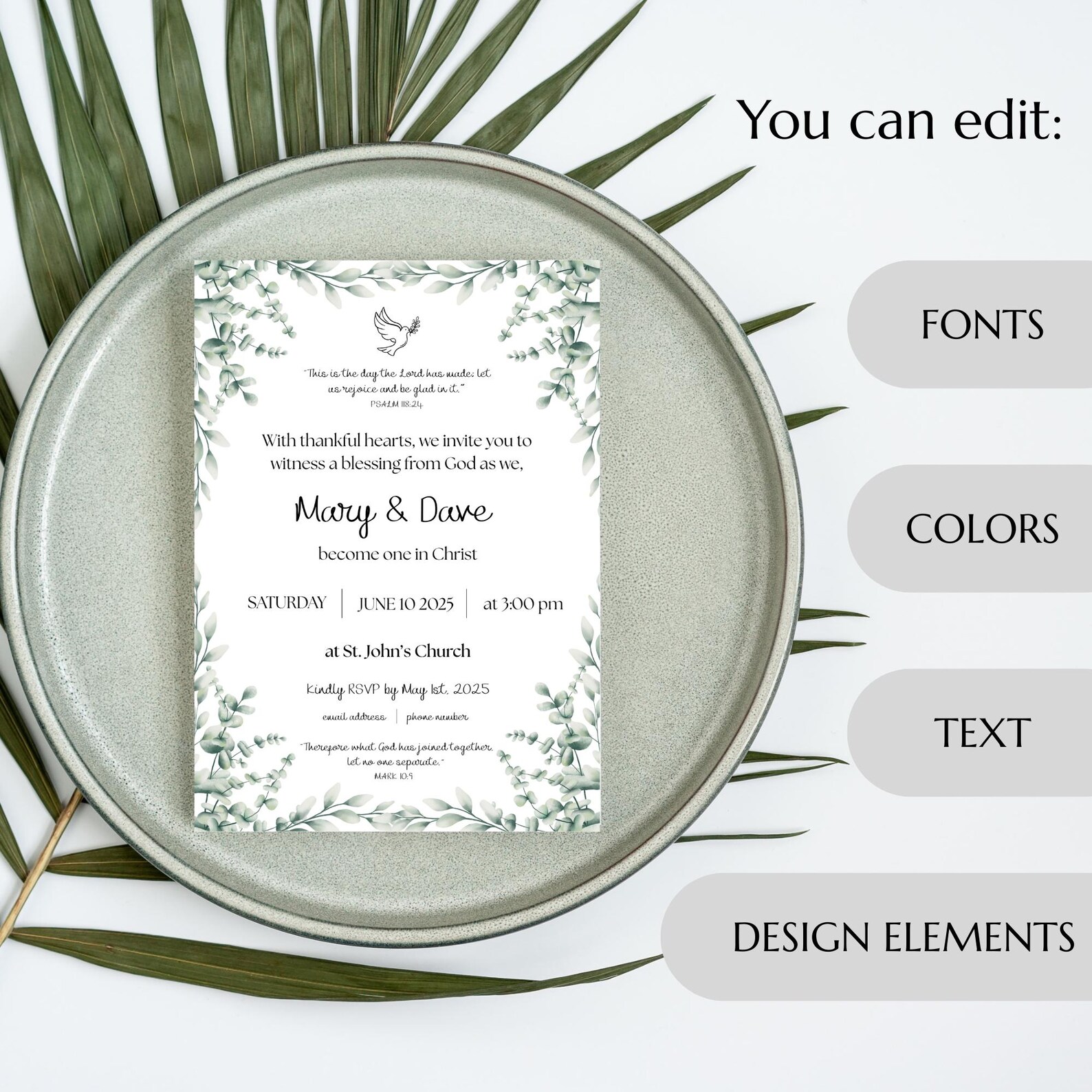 Editable Christian Wedding Invitation Template Printable Canva Template ...
