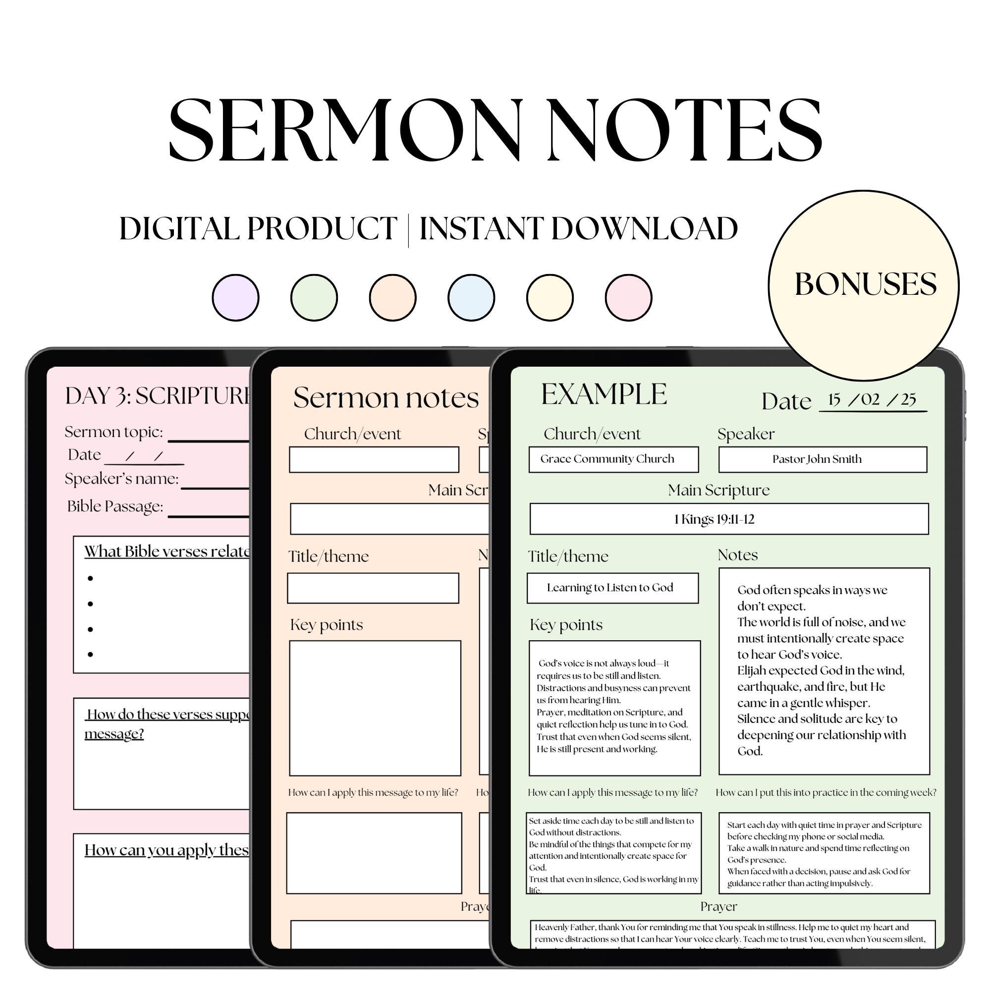Digital Sermon Notes Template Pastel Printable Prayer Journal Digital ...