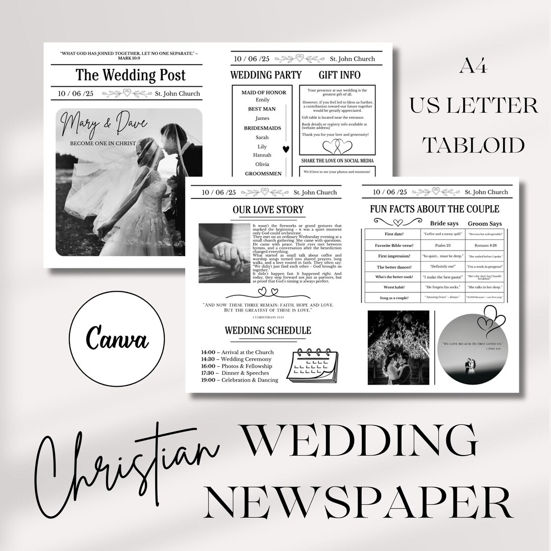 Editable Wedding Newspaper Template Printable Christian Wedding ...