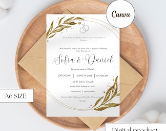 Editable Christian Wedding Invitation Template Printable Canva Template Instant Download Church ...