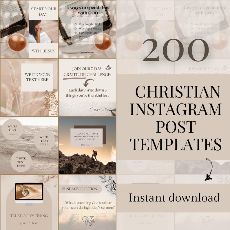 200 Christian Instagram Post Templates Beige Faith Instagram Templates ...