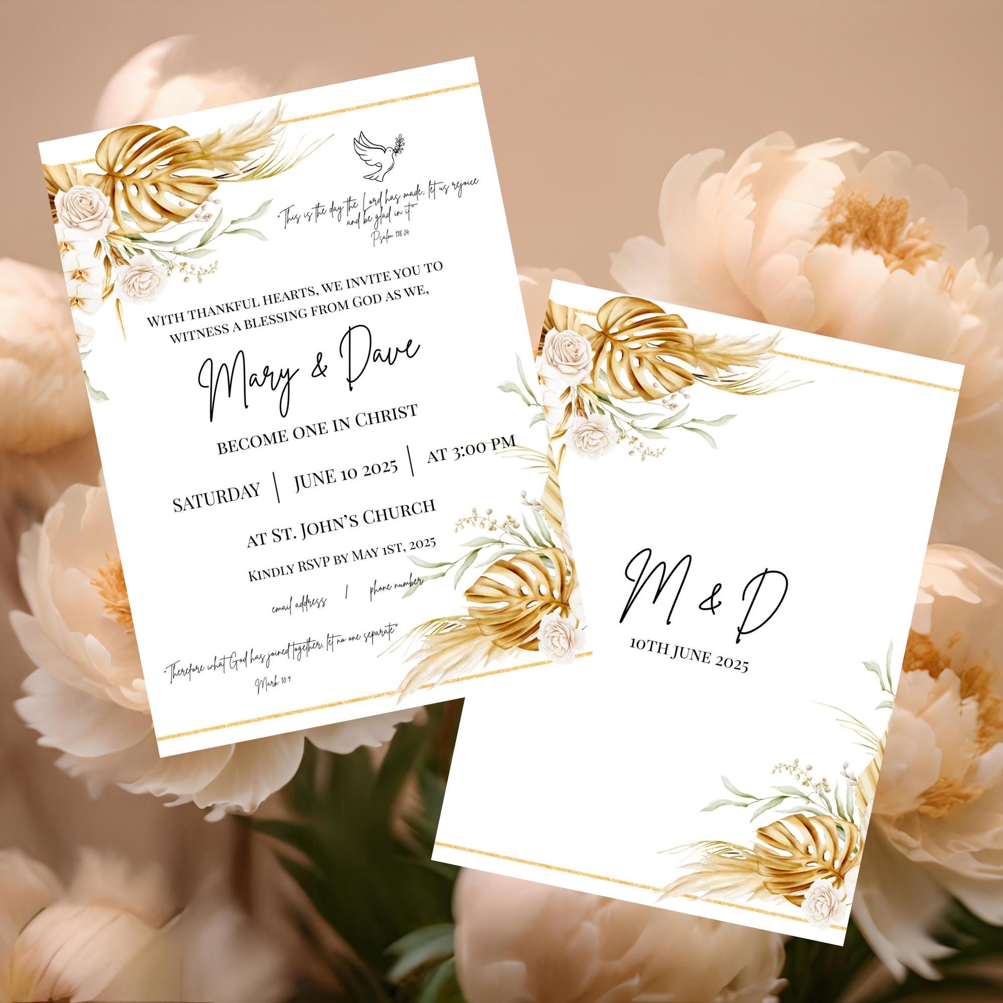 Editable Christian Wedding Invitation Template Printable Canva Template Instant Download Church ...