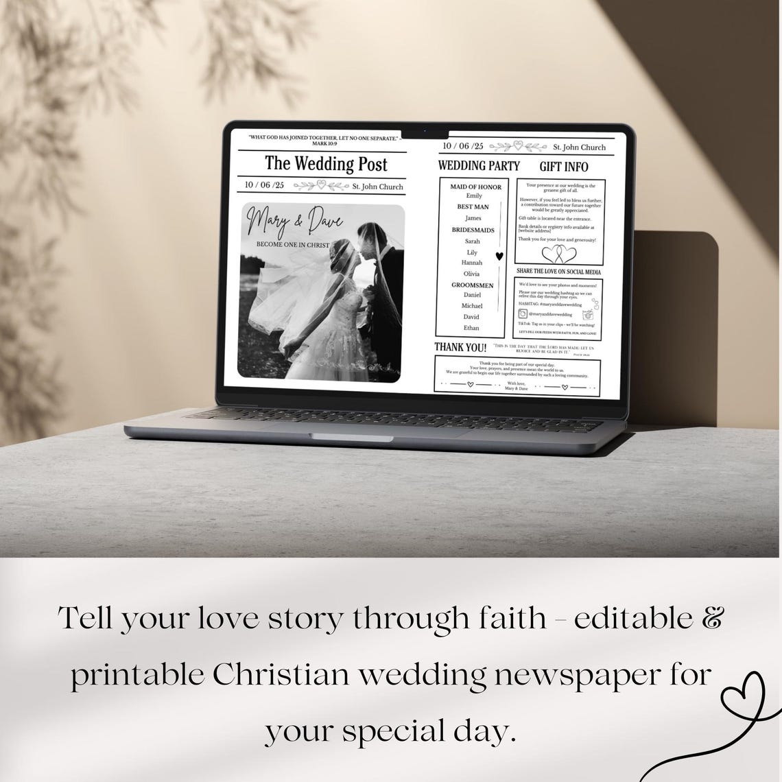Editable Wedding Newspaper Template Printable Christian Wedding ...