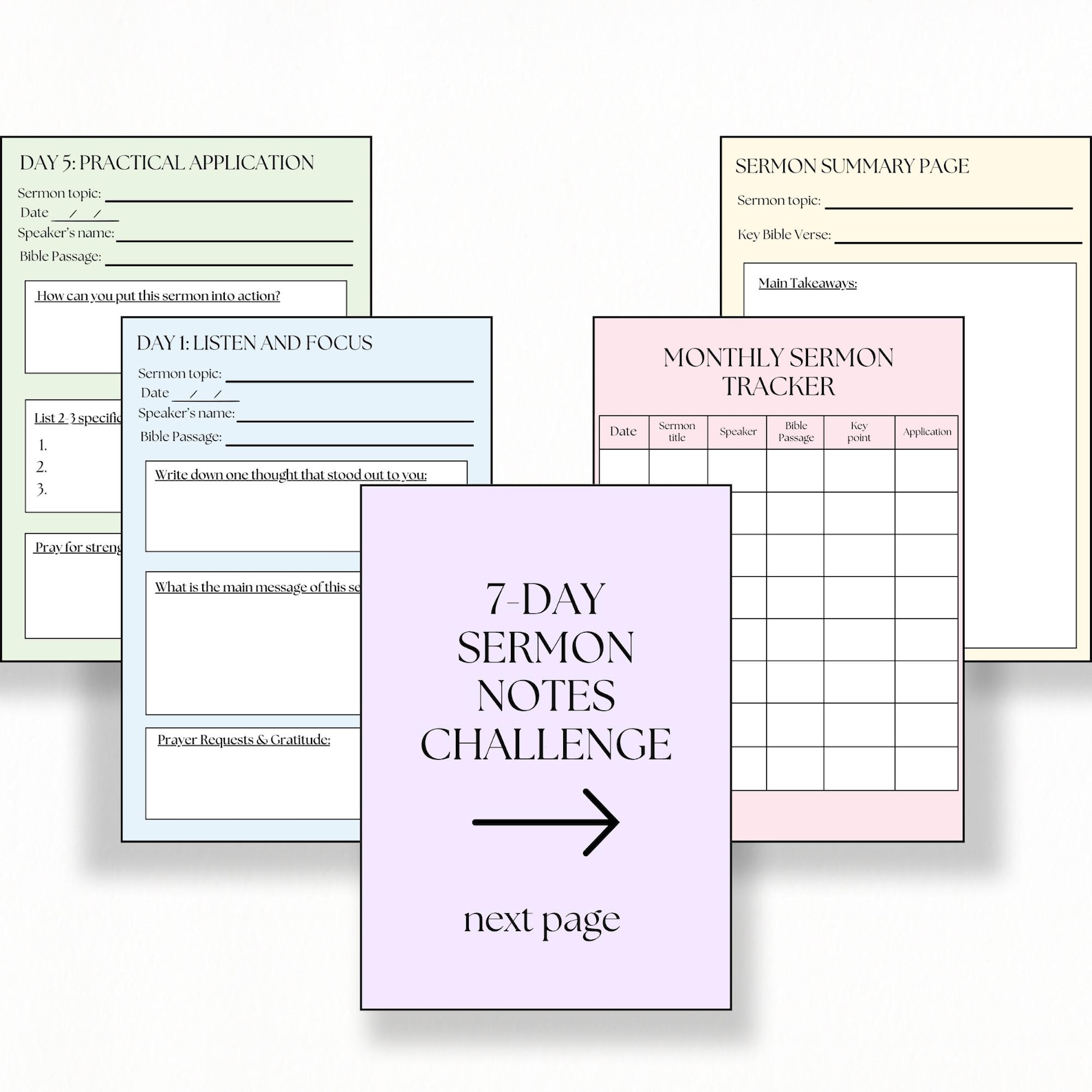 Digital Sermon Notes Template Pastel Printable Prayer Journal Digital ...