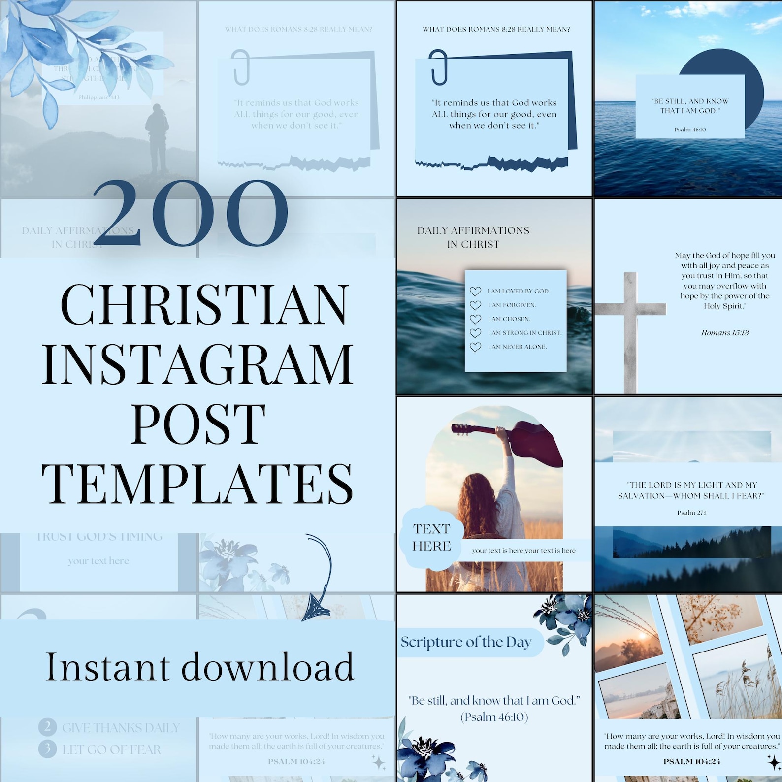 200 Christian Instagram Post Templates Blue Faith Instagram Templates ...